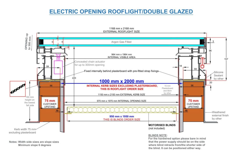 Electric Opening Skylight 1000 × 2000 mm | Skylights1